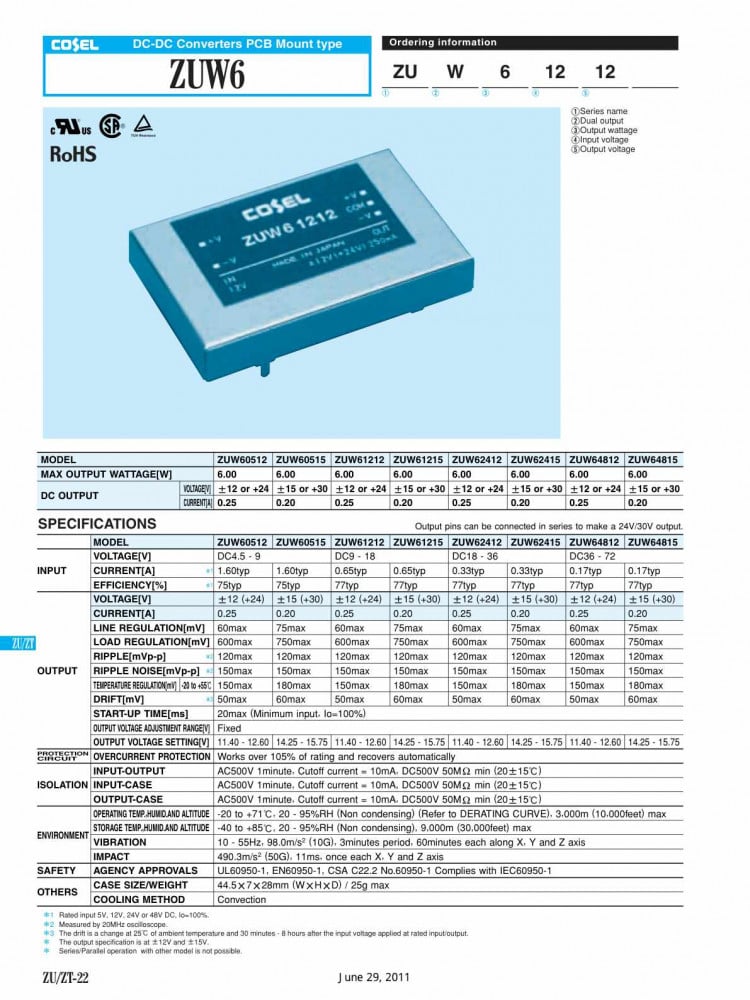 Cosel ZUW series datasheet page 5
