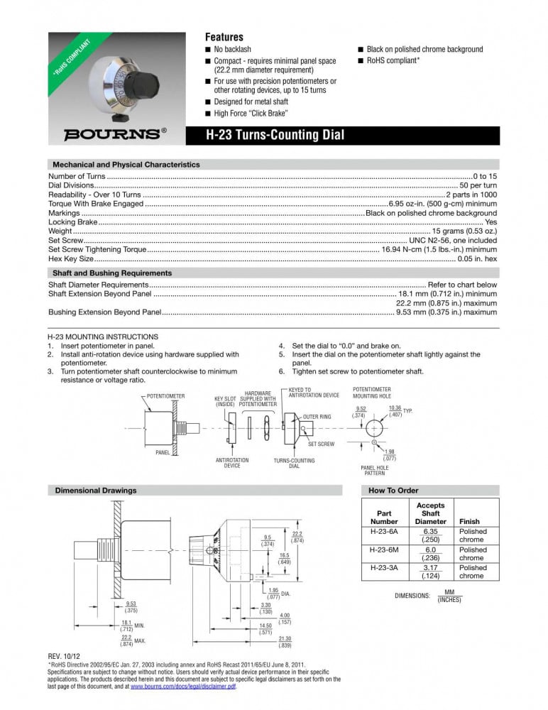 BOURNS H-23-6A technical document page 1