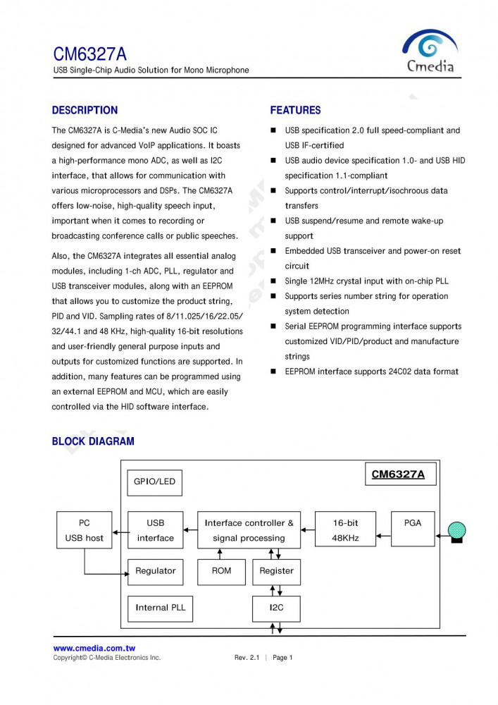 CM6327A datasheet page 1