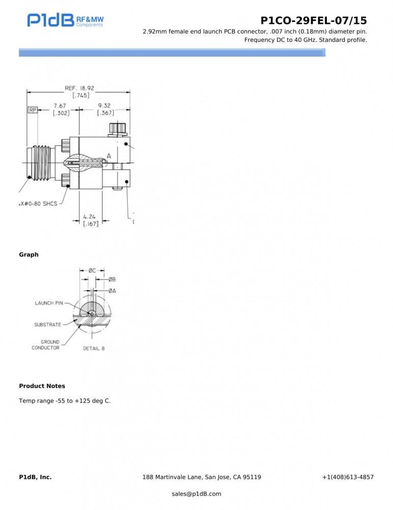 P1CO 2.92 mm edge-launch connector technical document page 2