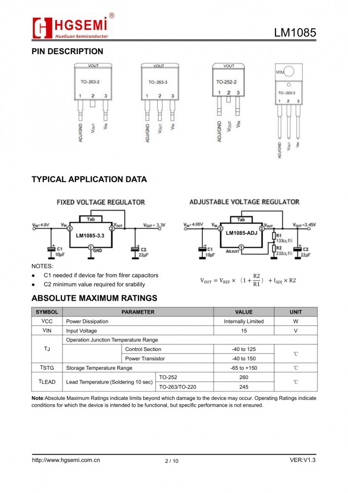 HGSEMI LM1085 datasheet page 2