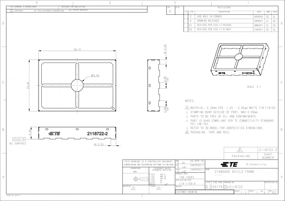 TE Connectivity 2118722 drawing page 1