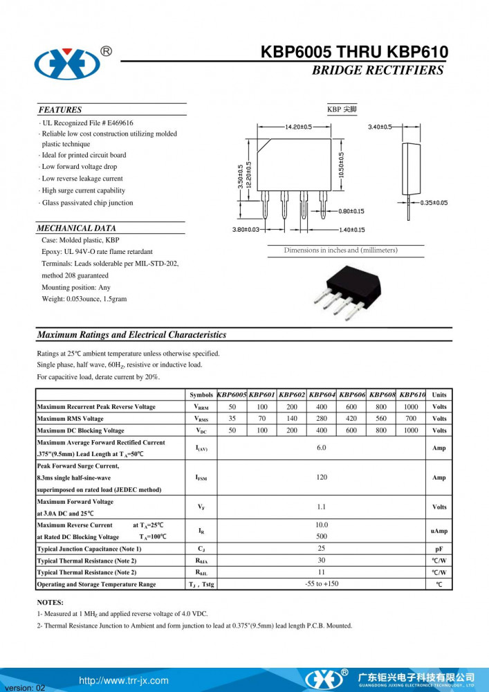 JUXING KBP610 datasheet page 1