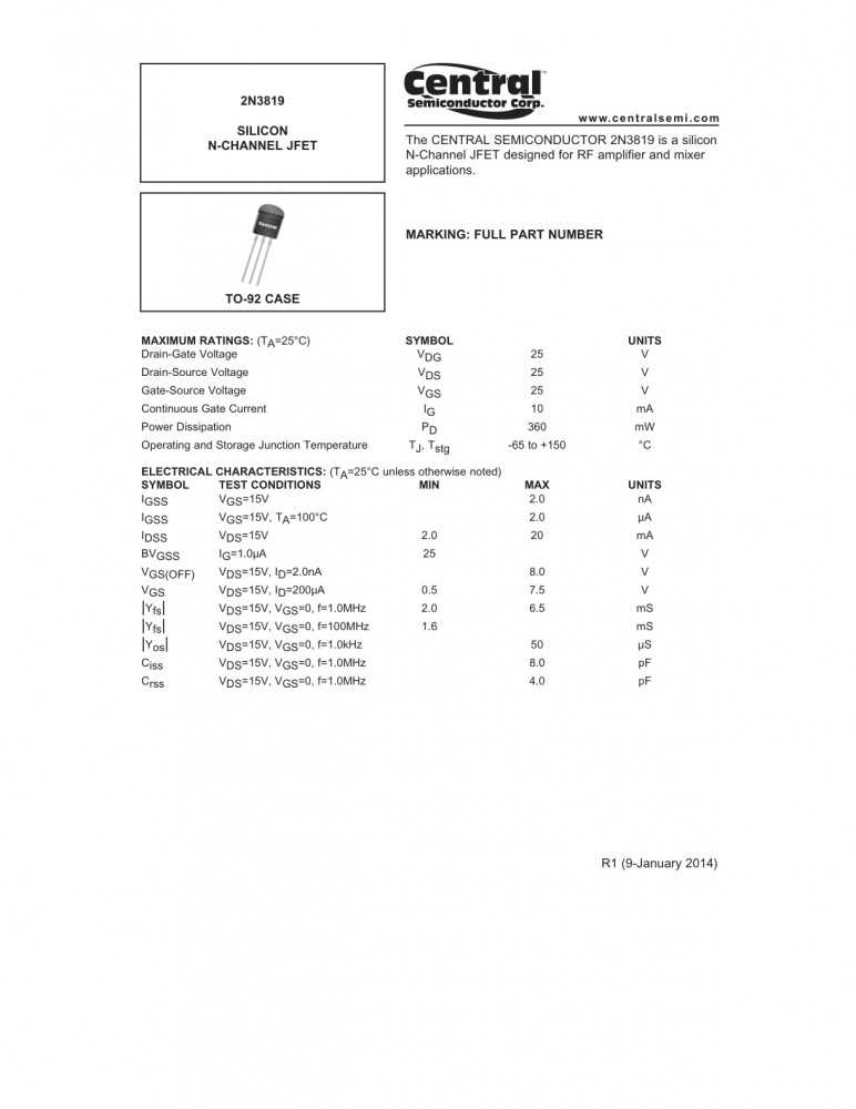 2N3819 datasheet page 1
