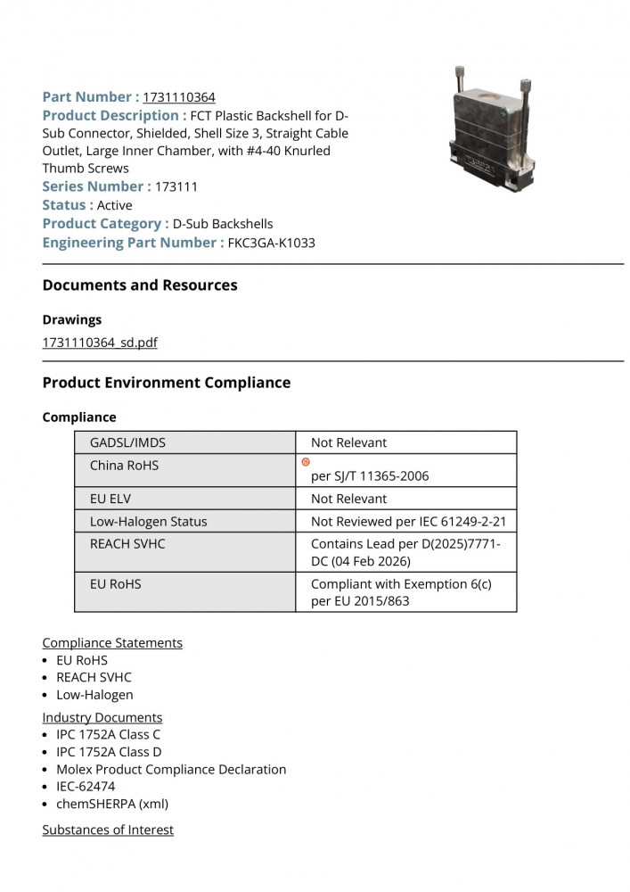 MOLEX 1731110364 drawing page 1