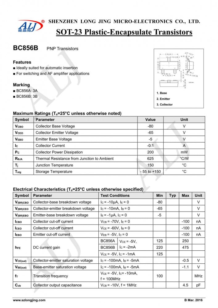 ALJ BC856B datasheet page 1