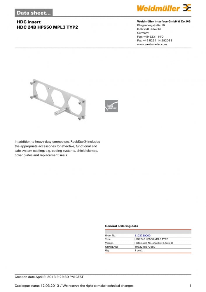 WEIDMULLER 1103780000 technical document page 1