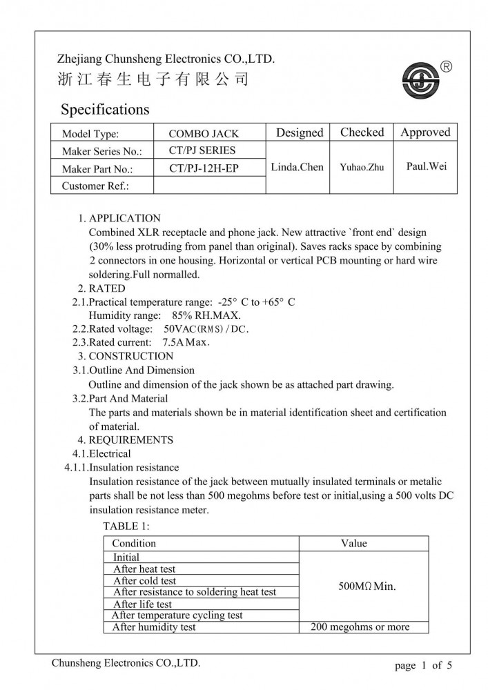 CT/PJ-12H-EP specification page 2