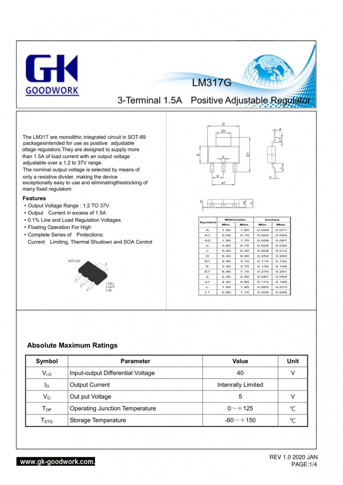 LM317G technical document page 1