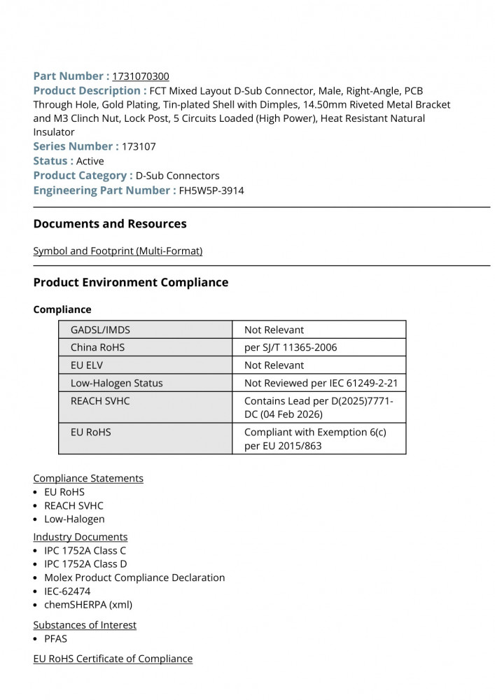 MOLEX 1731070300 document page 1