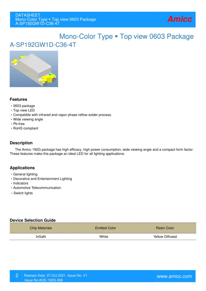 A-SP192GW1D-C36-4T datasheet page 2
