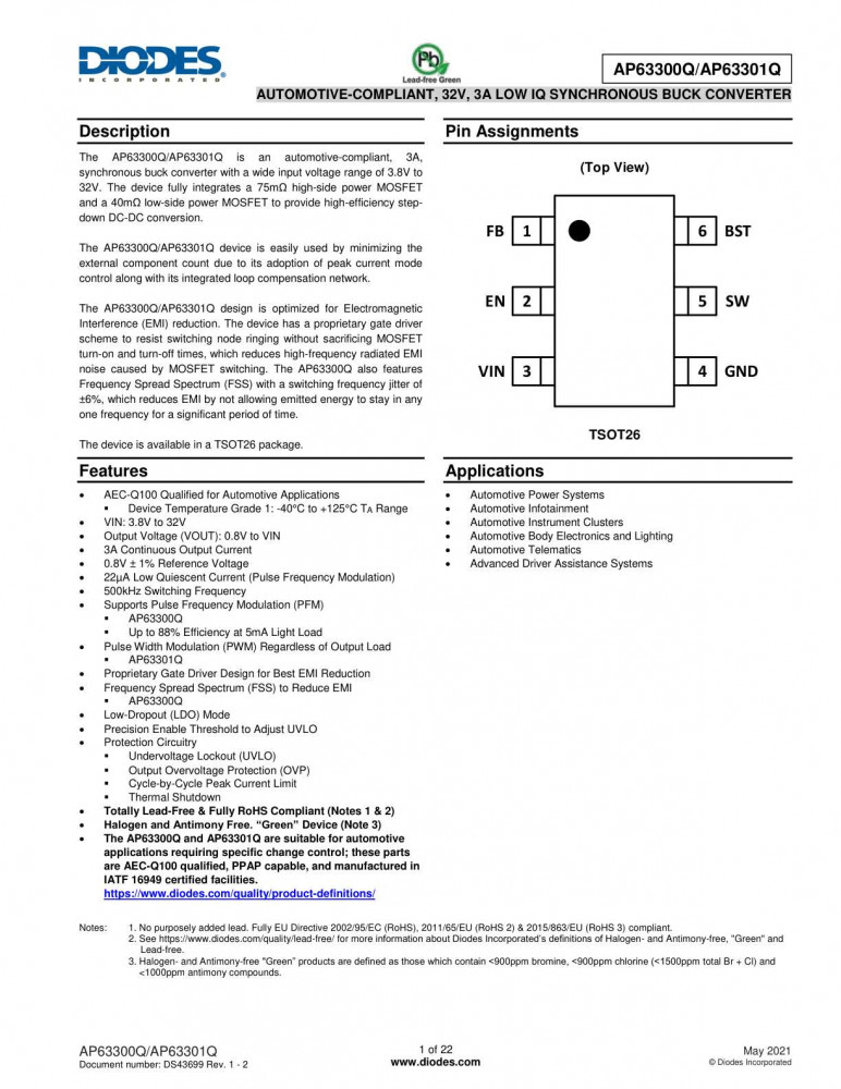 AP63300QWU-7 datasheet page 1