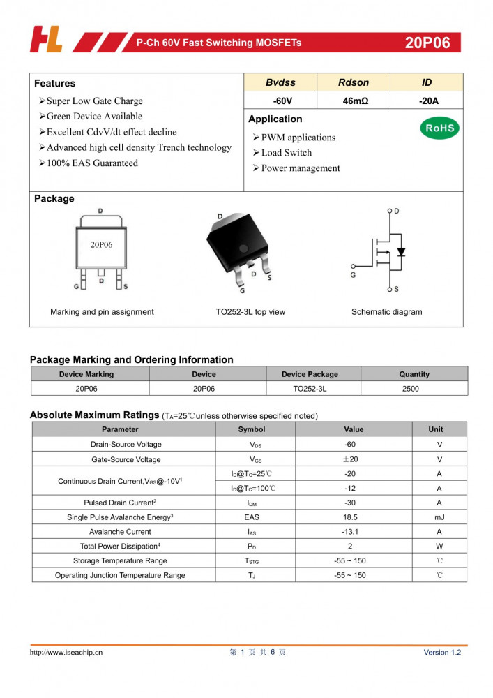 HL 20P06 datasheet page 1