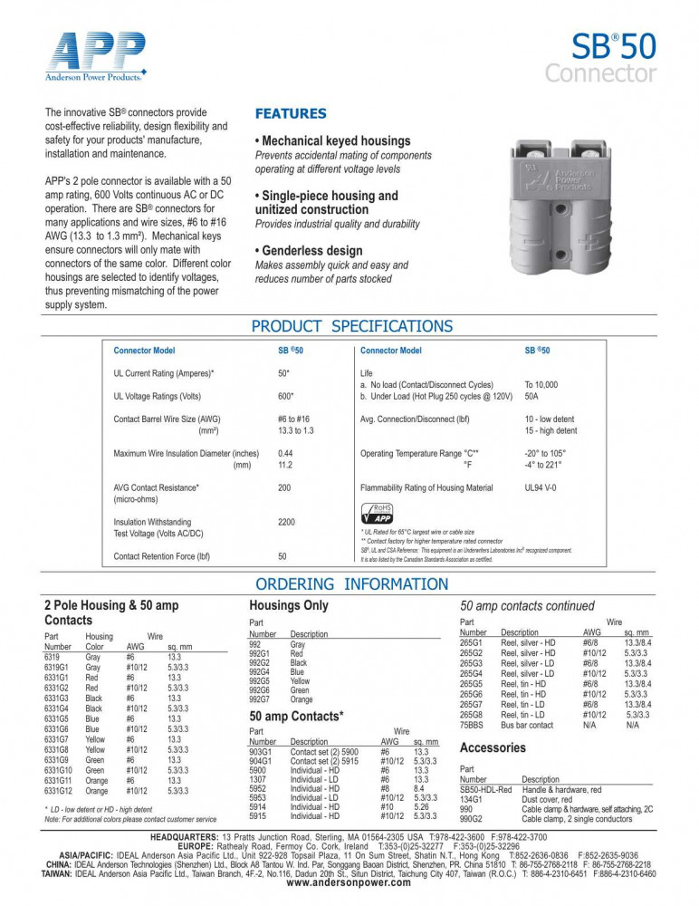 Anderson Power SB50 datasheet page 1