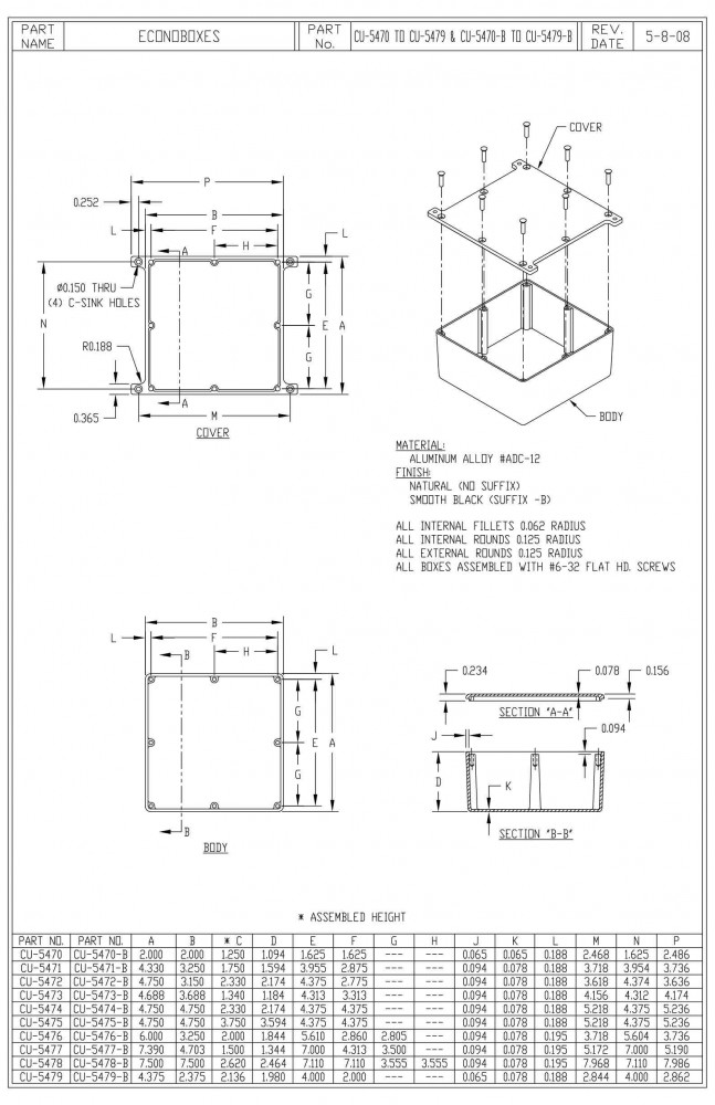 Bud Industries CU-5470 Econobox technical drawing