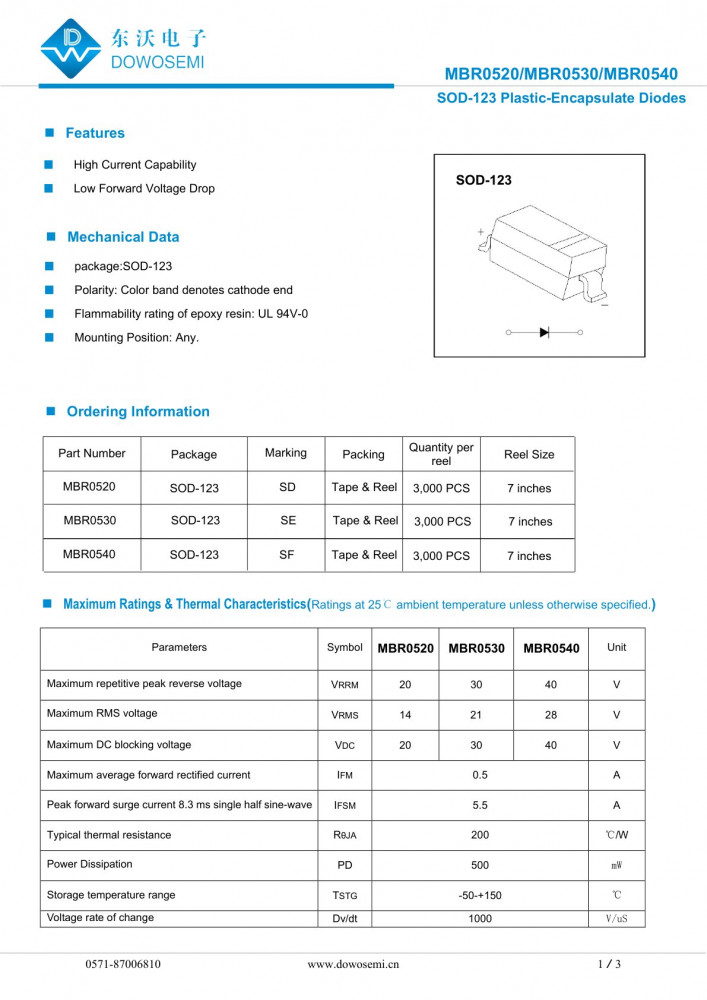 MBR0540 datasheet page 1