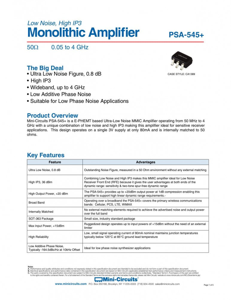PSA-545+ datasheet page 1