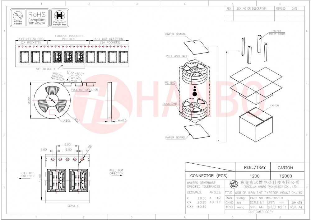 MC-105FLD specification and packing page