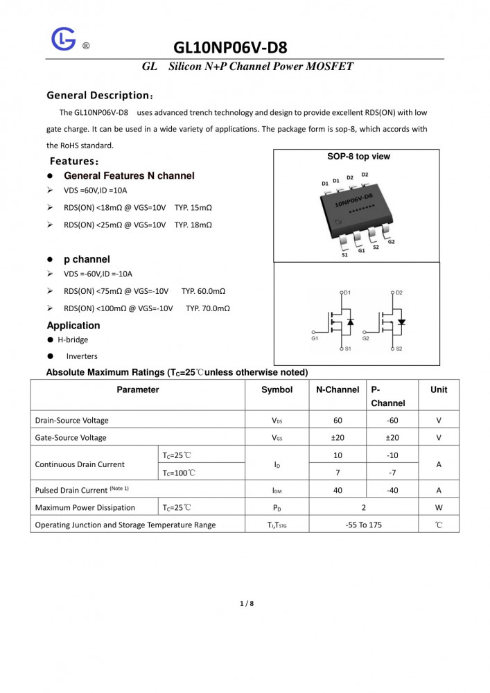 GL10NP06V-D8 datasheet page 1
