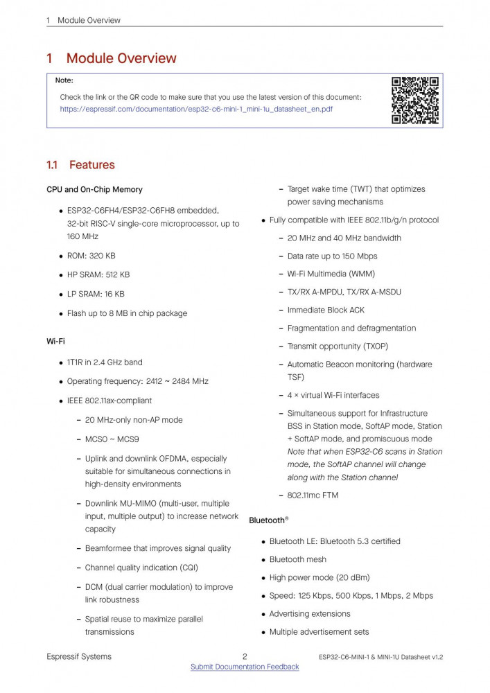 ESP32-C6-MINI-1-H8 datasheet page 2