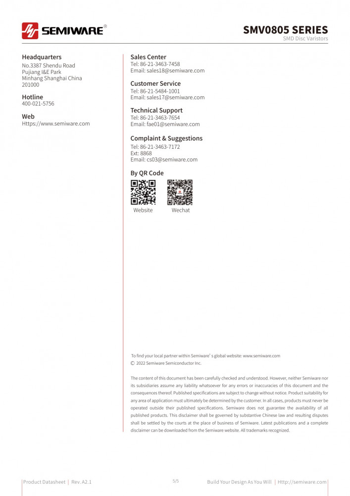 SEMIWARE SMV0805B18A technical document page 5