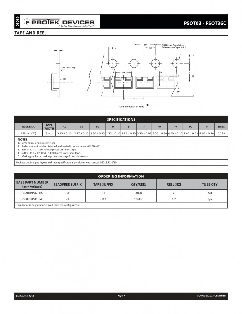 PSOT36C-LF-T7 tape and reel