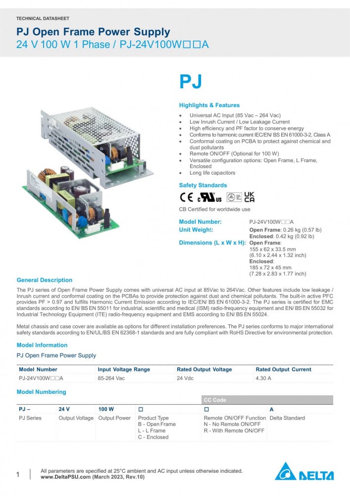 DELTA PJ datasheet page 1