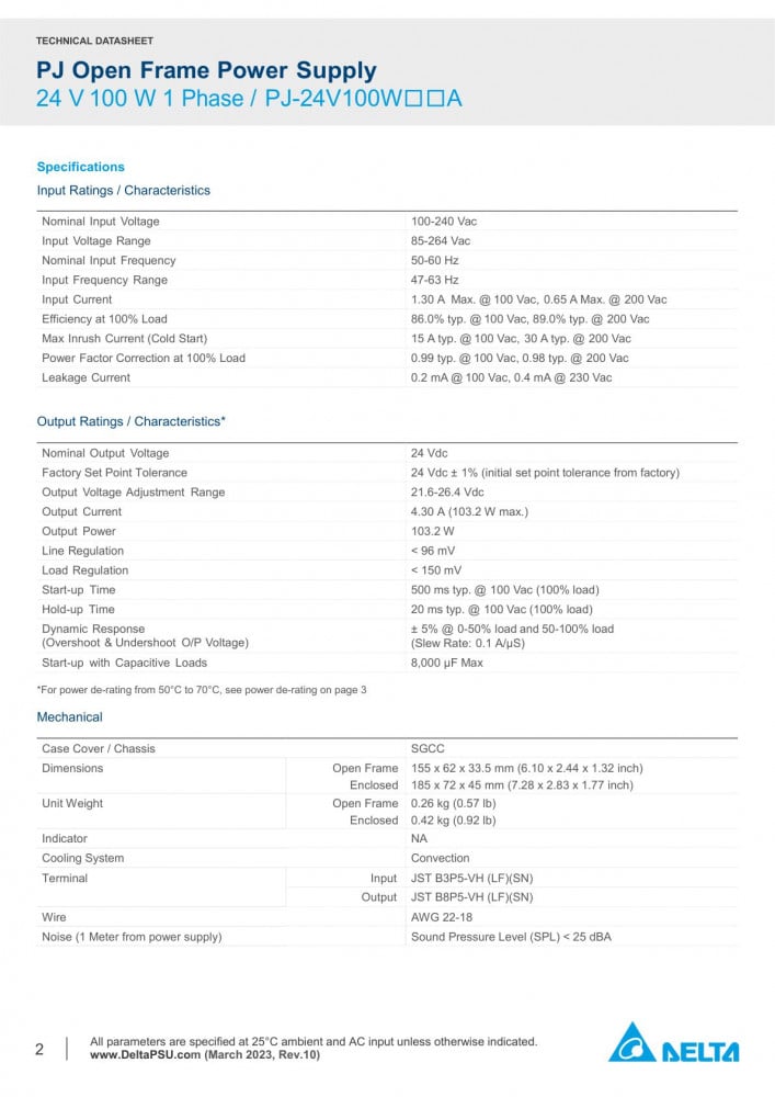 DELTA PJ datasheet page 2
