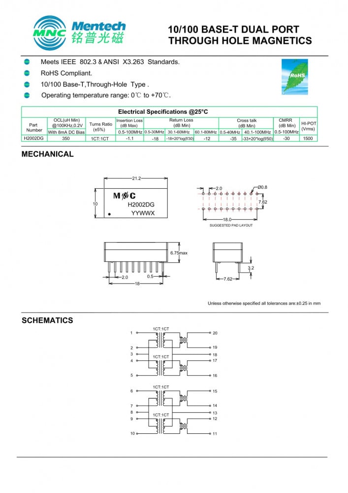 H2002DG technical datasheet page