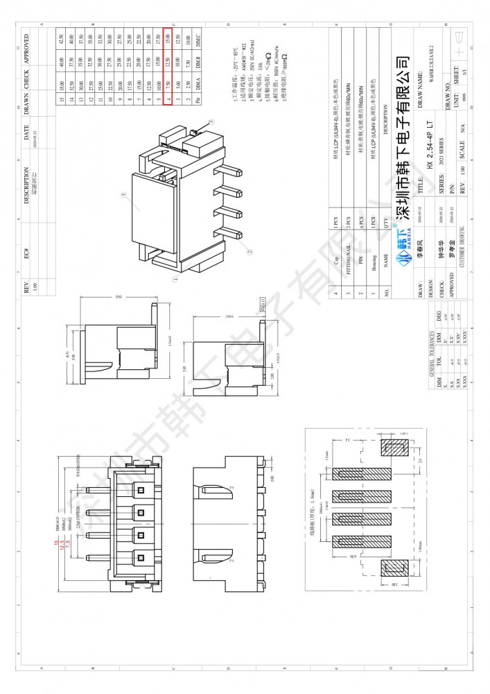 HX 2.54-4P LT approval specification page 1