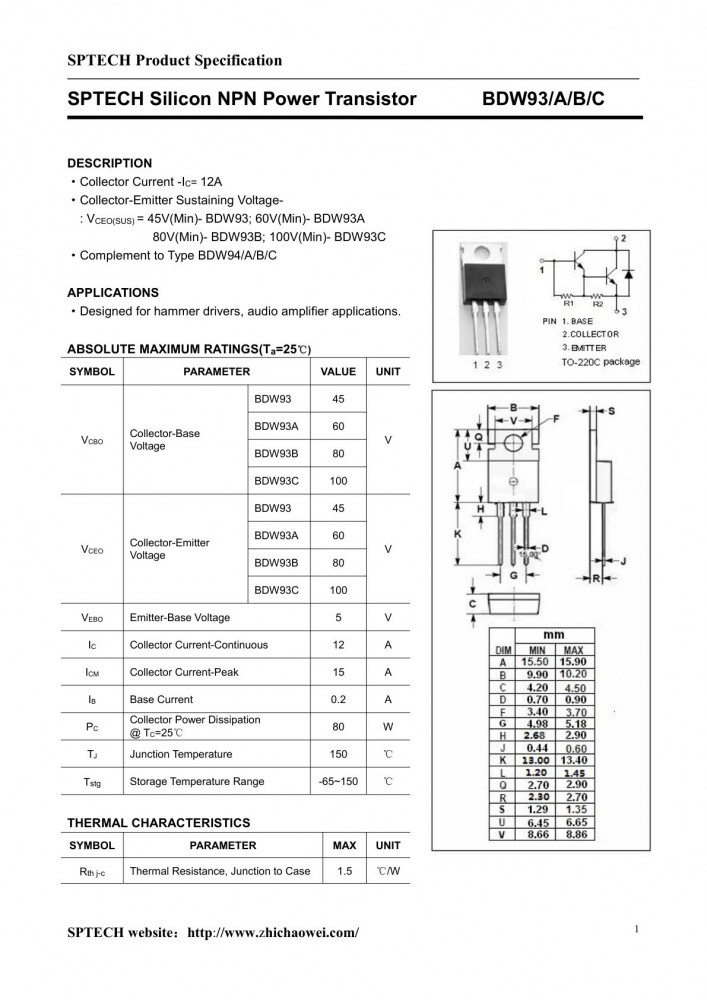 BDW93C datasheet page 1