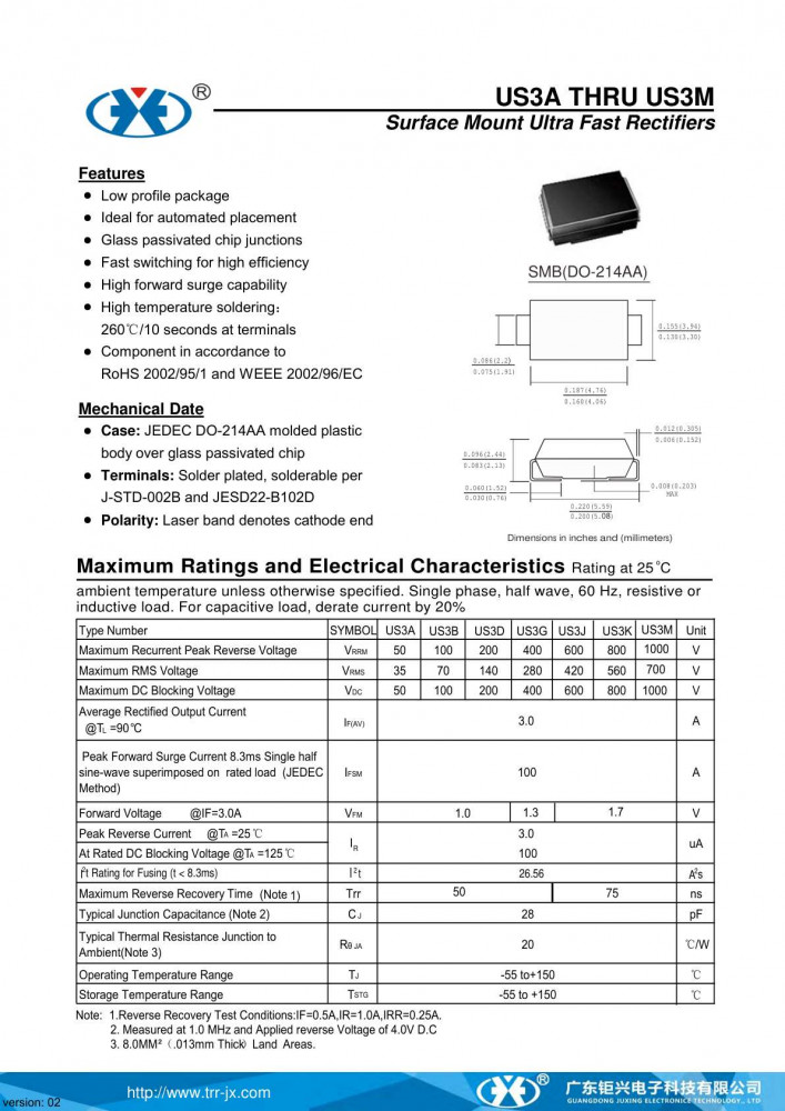 JUXING US3MB datasheet page 1