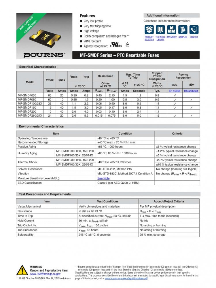 BOURNS MF-SMDF datasheet page 1