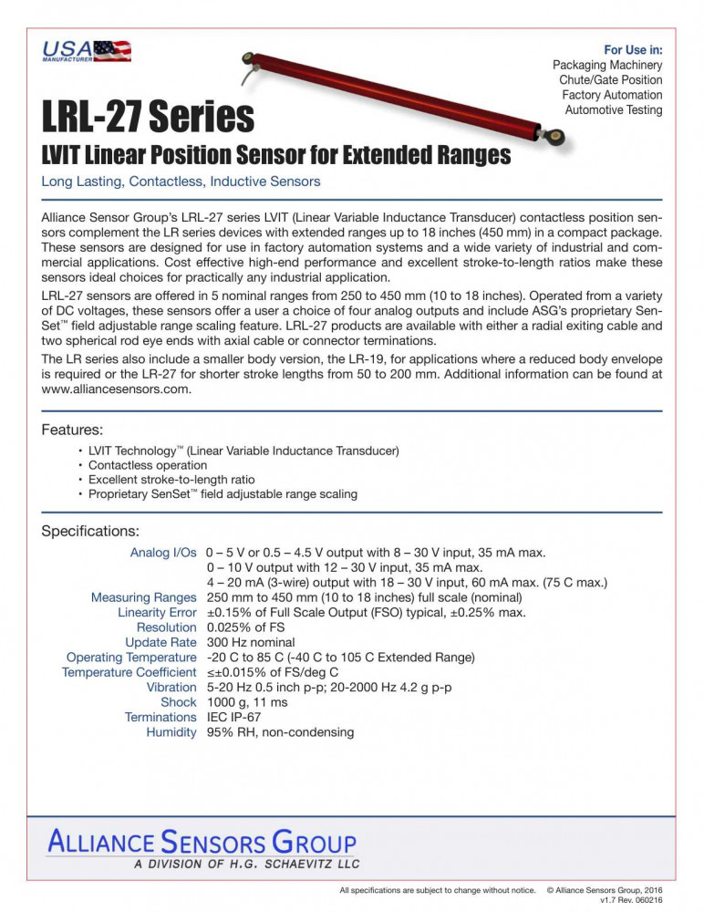 LRL-27 product datasheet page 1