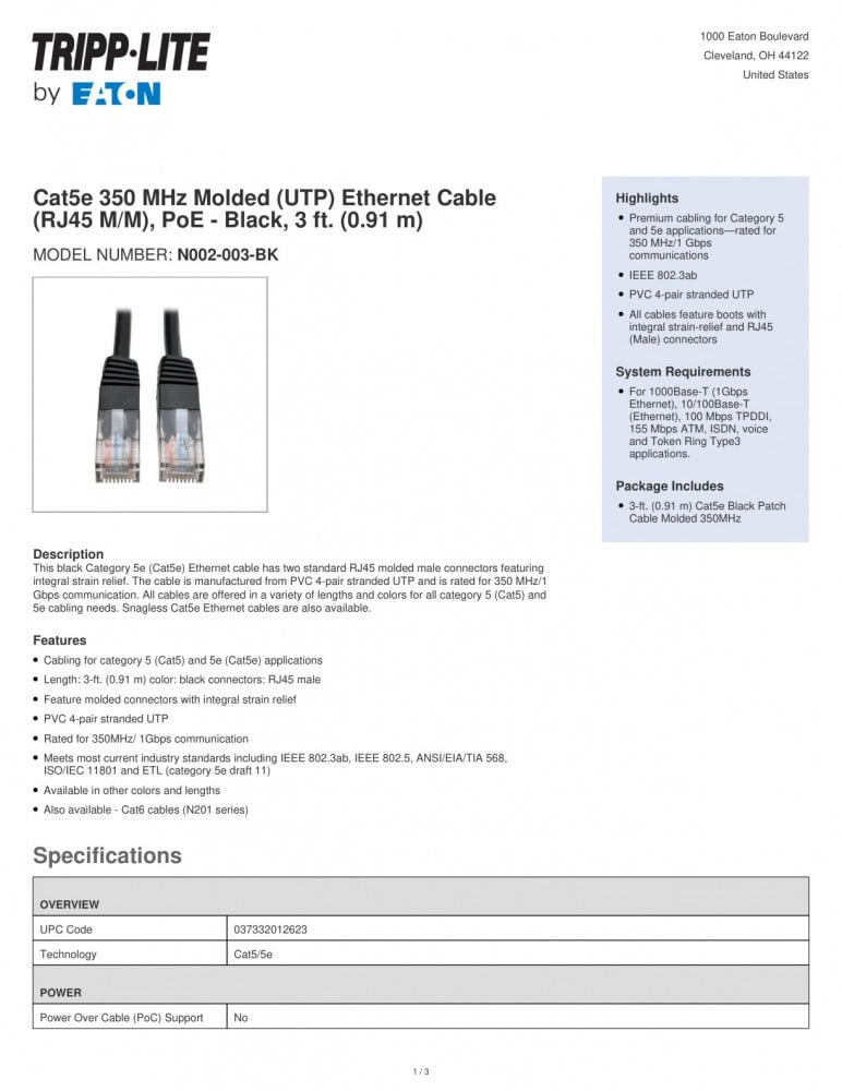 N002-003-BK technical document page 1