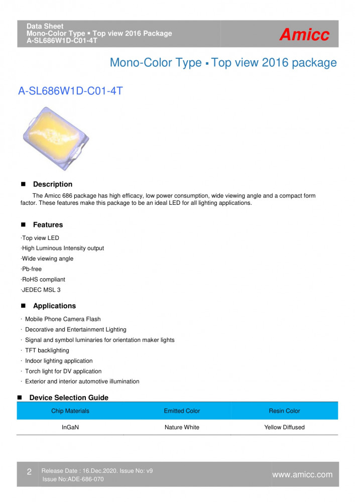 A-SL686W1D-C01-4T datasheet page 2