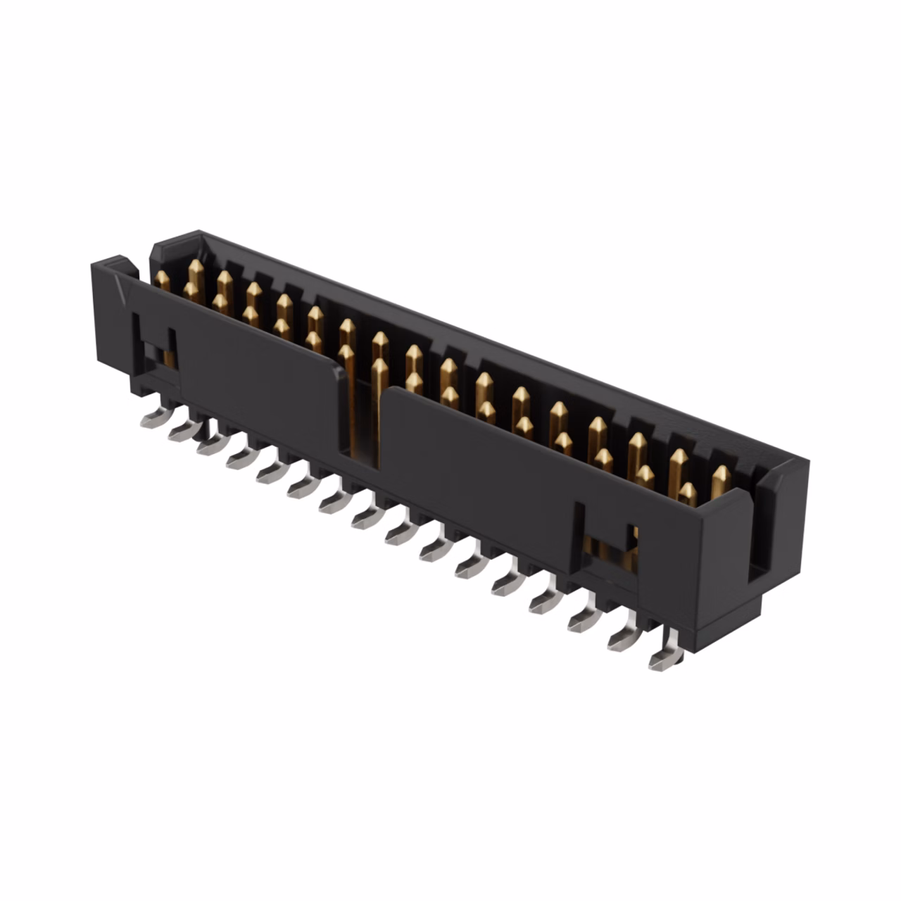 2.00mm Pitch, Milli-Grid PCB Header, Dual Row, Vertical, Surface Mount, Shrouded, 32 Circuits, 0.76µm Gold (Au) Plating, Dual Side Slots, Dual Friction Locks, Center Polarization, with Pegs, Tape and Reel for sale