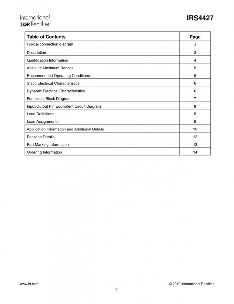 IRS4427PBF datasheet page 2