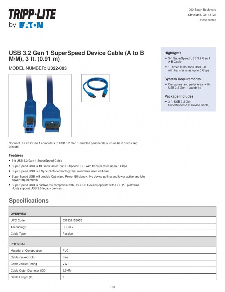EATON U322-003 product document page 1