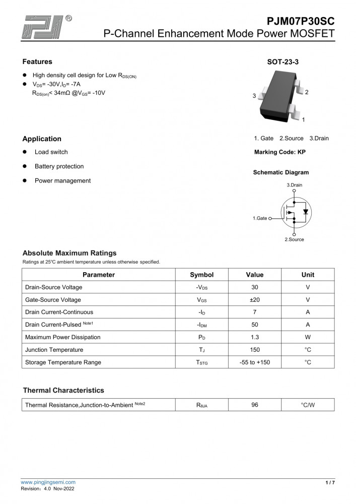 PJM07P30SC technical document page 1
