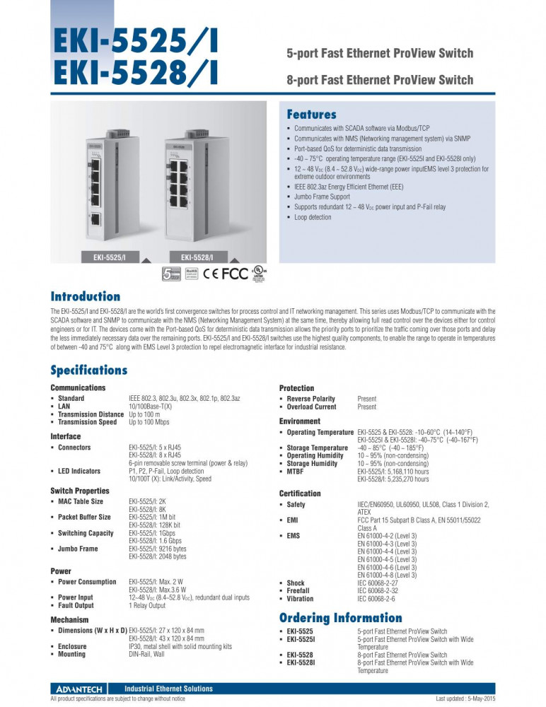 EKI-5525/I and EKI-5528/I product documentation page 1