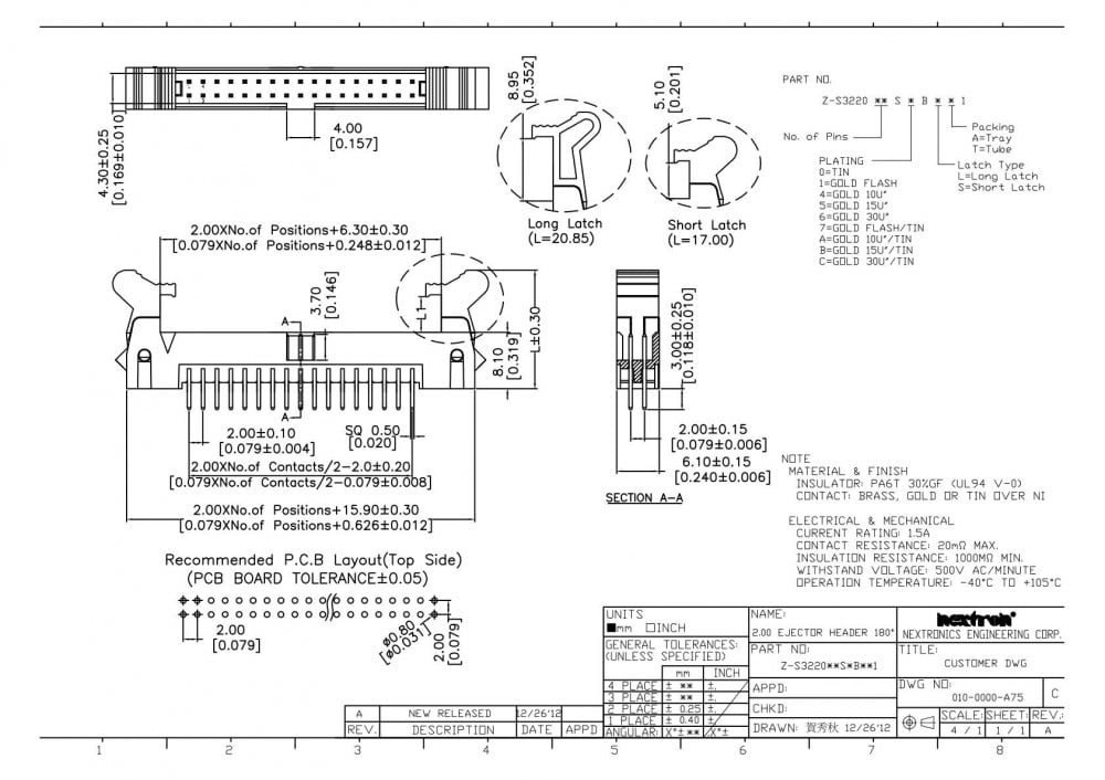 Nextron Z-S322016S1BLT1 engineering drawing page
