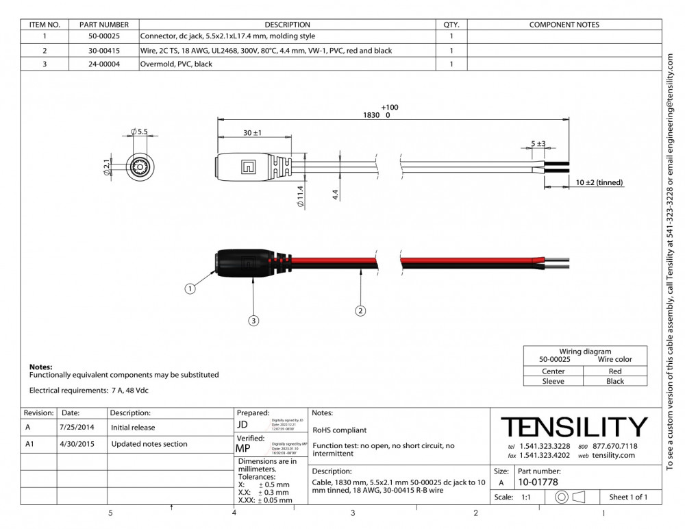 Tensility International 10-01778 product drawing and component information