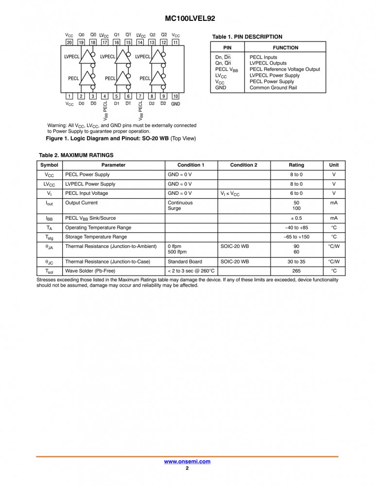 MC100LVEL92 datasheet page 2