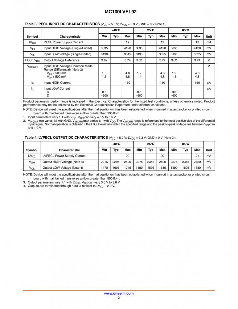 MC100LVEL92 datasheet page 3