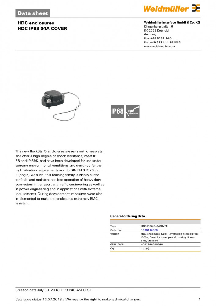 HDC IP68 04A COVER product documentation image 1