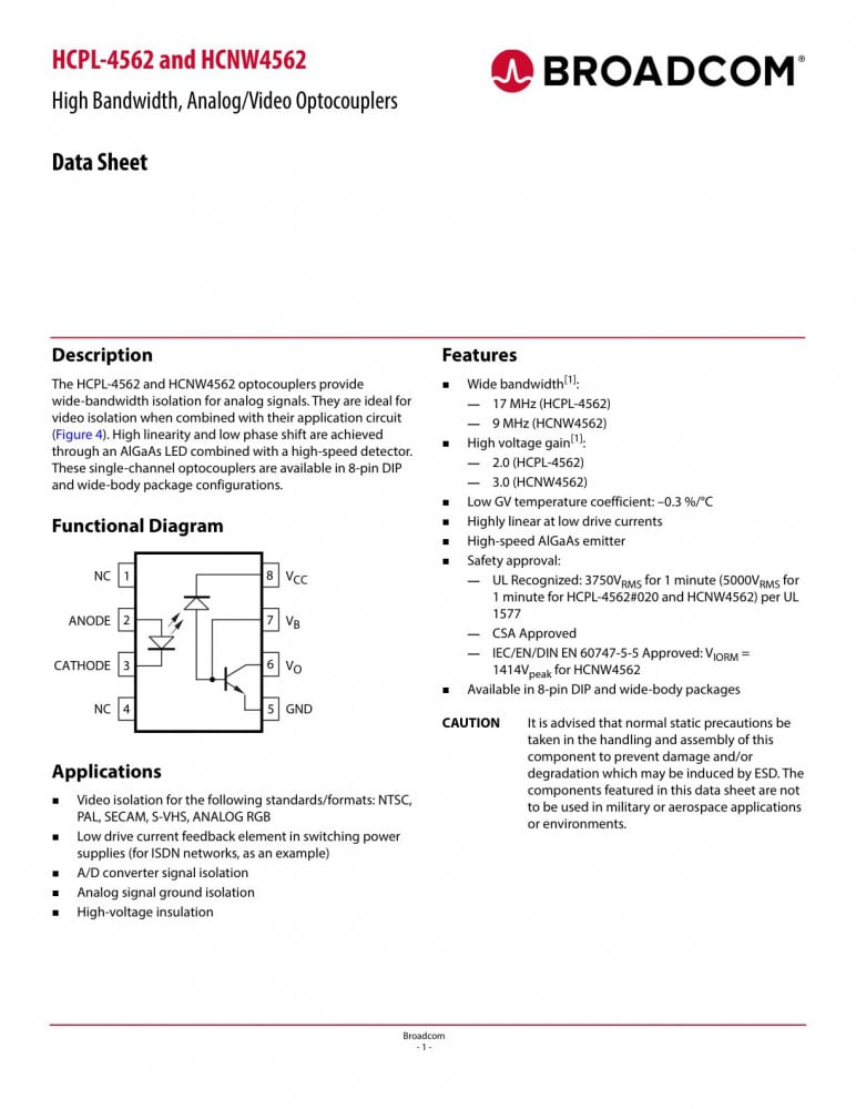 HCPL-4562 datasheet page 1