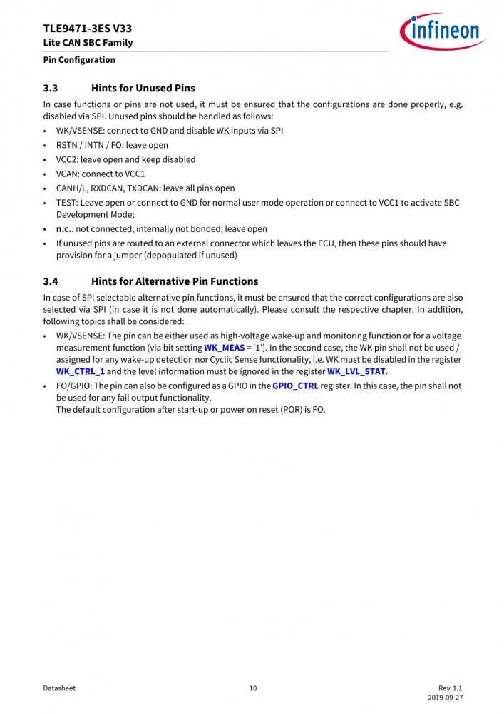 TLE94713ESV33XUMA1 datasheet page 10