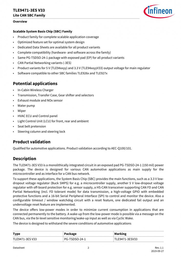 TLE94713ESV33XUMA1 datasheet page 2