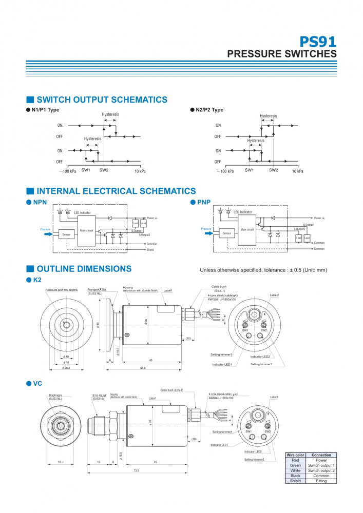 PS91 pressure switch technical document, page 3
